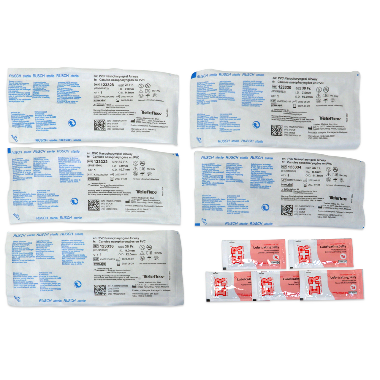 Ever Ready First Aid Nasopharyngeal Airway 28-36 FR Kit - 5 Pieces w ...