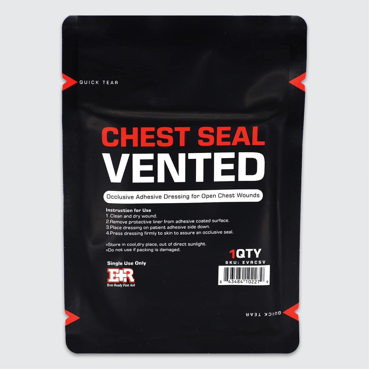 Ever Ready First Aid Vented Chest Seal with Quick Tear - 6.6” Square ...