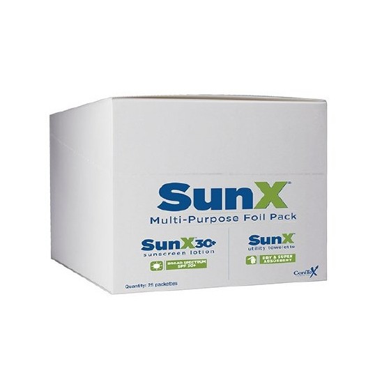 Sun-X SPF 30+ Sunscreen Towelettes, 25/Box