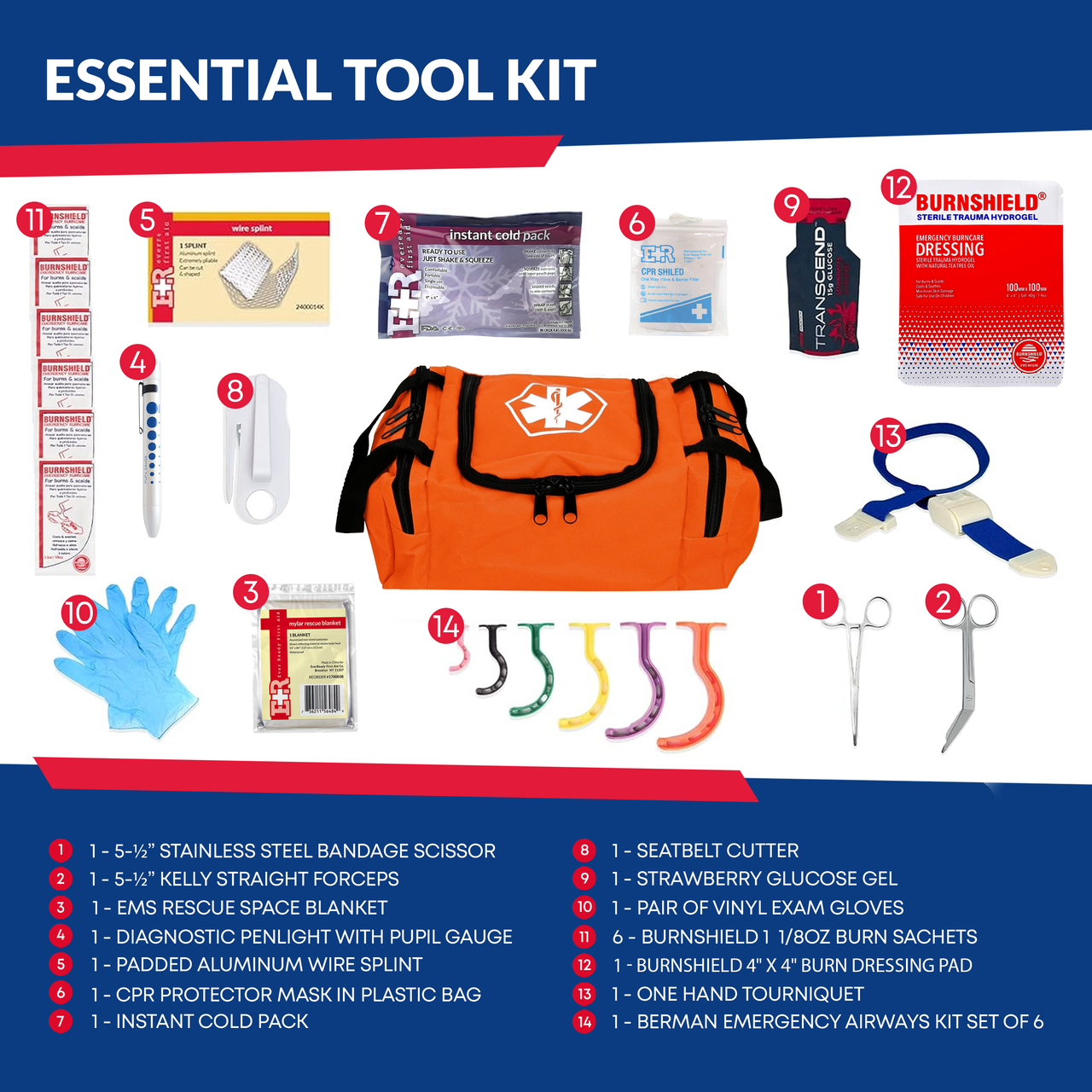 First Responder Fully Stocked Trauma First Aid Kit