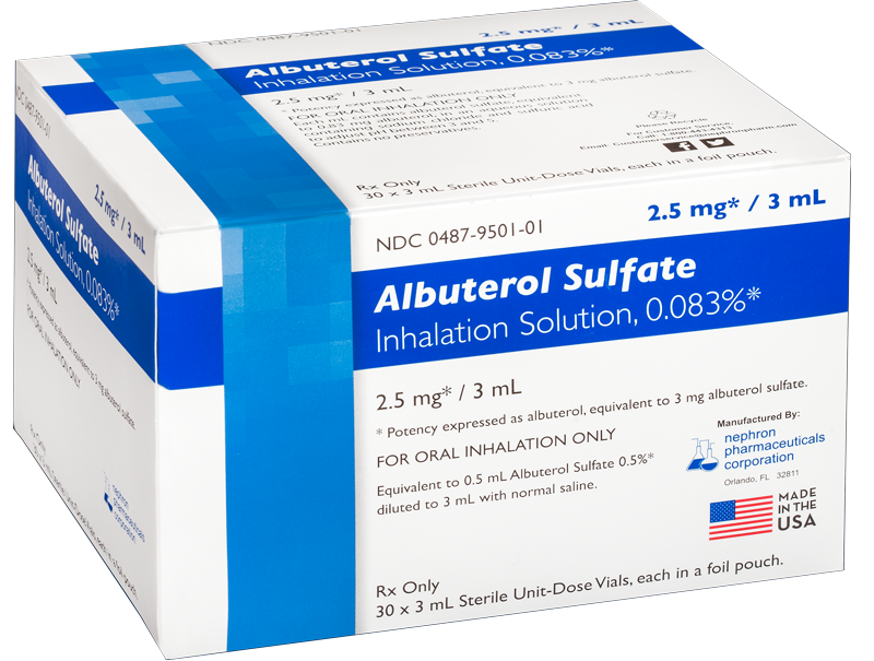 Albuterol Sulfate Inhalation Solution 0.042% 1.25 mg/3 mL, Box of 25