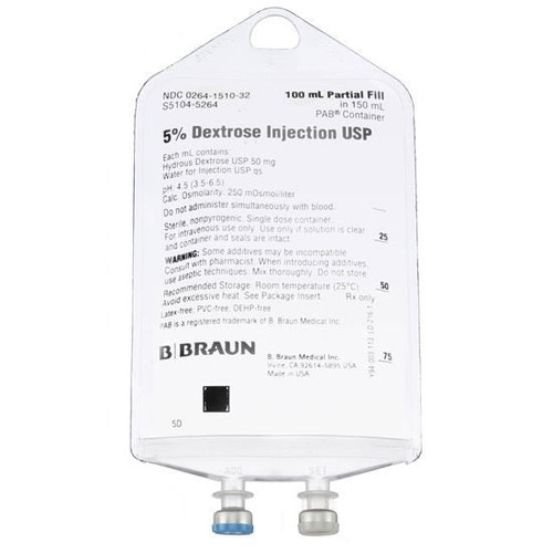 Dextrose 5% IV Solution 100/150mL PAB Container - Dixie EMS