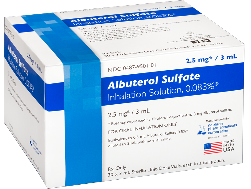Albuterol Sulfate Inhalation Solution 0.042% 1.25 mg/3 mL, Box of 25