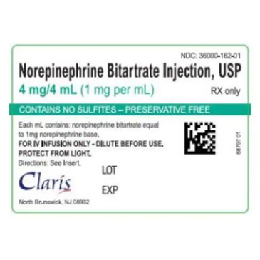 Norepinephrine Bitartrate Injection Ampule 1mg/mL 4mL - 10/box