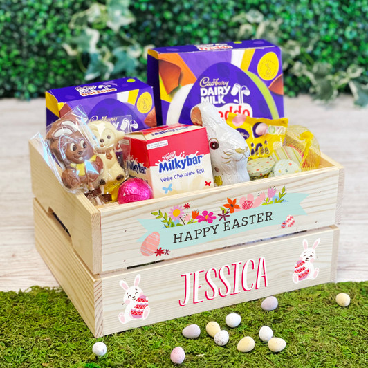 Personalised Wooden Easter Crate Box, Easter Basket For Children