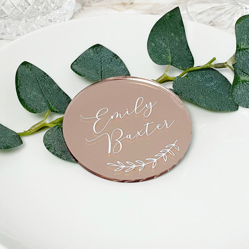 Personalised Round Acrylic Wedding Name Places with Leaf Emblem - Laser ...