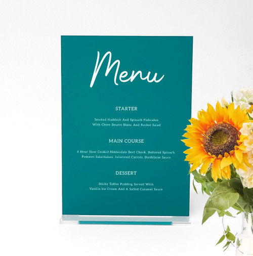 Custom Acrylic Wedding Table Food Menu Sign - Laser Made Occasions