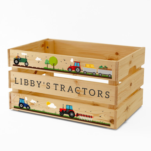 Personalised Kids Toy Farm Vehicles & Tractors Large Wooden Storage Toy ...
