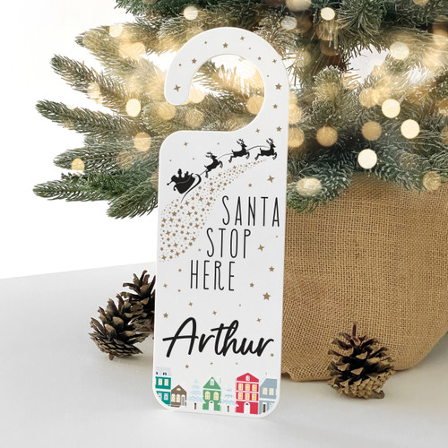 Personalised Santa Please Stop Here Door Hanger Sign - Laser Made Occasions