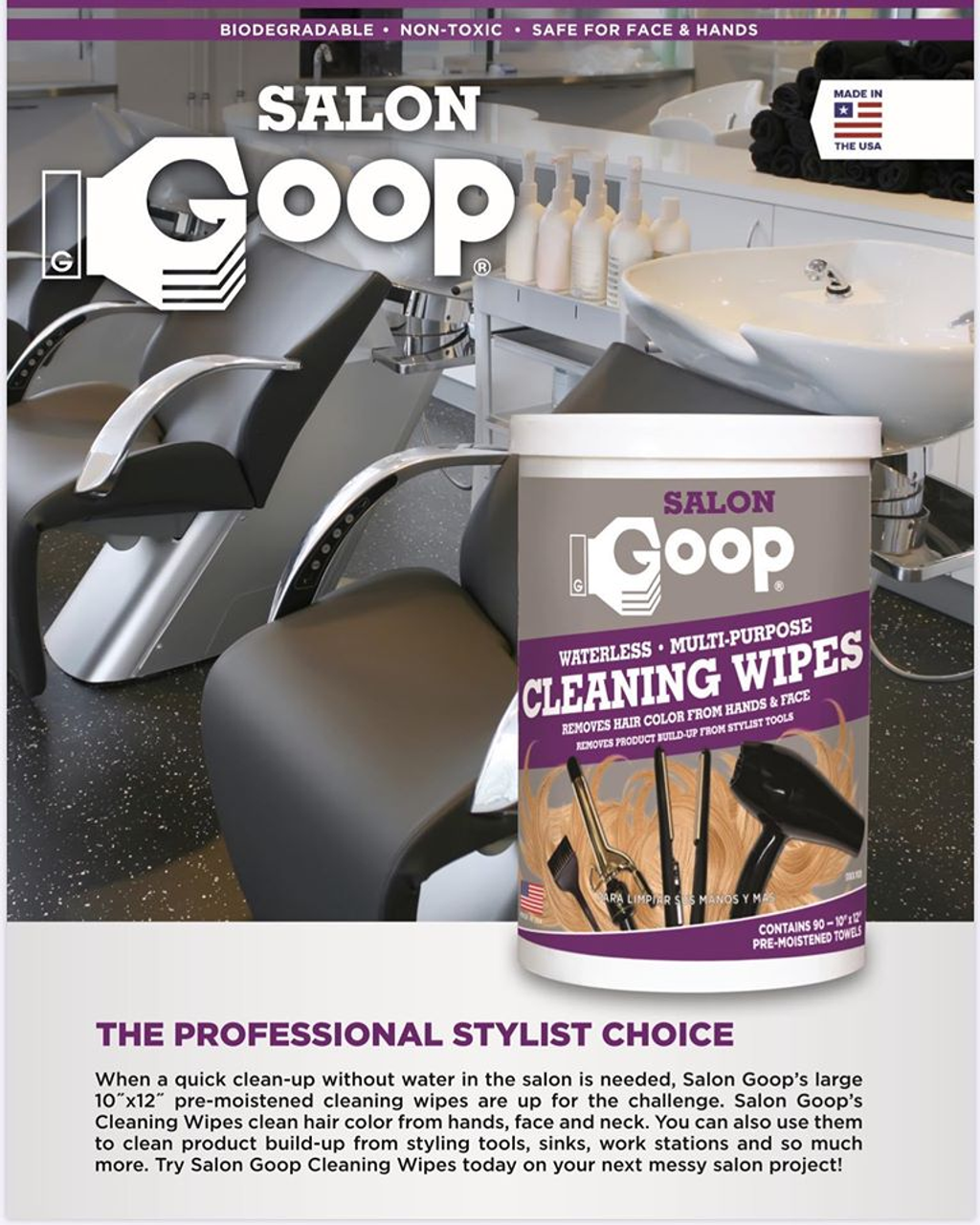 Goop Sanitizing Wipes 90ct 10"x 12" ( 80% Alcohol Wipes) - WINDSOR BEAUTY