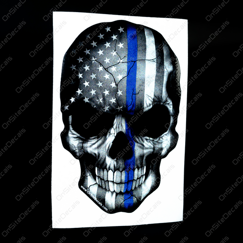 Blue Line Skull Decal