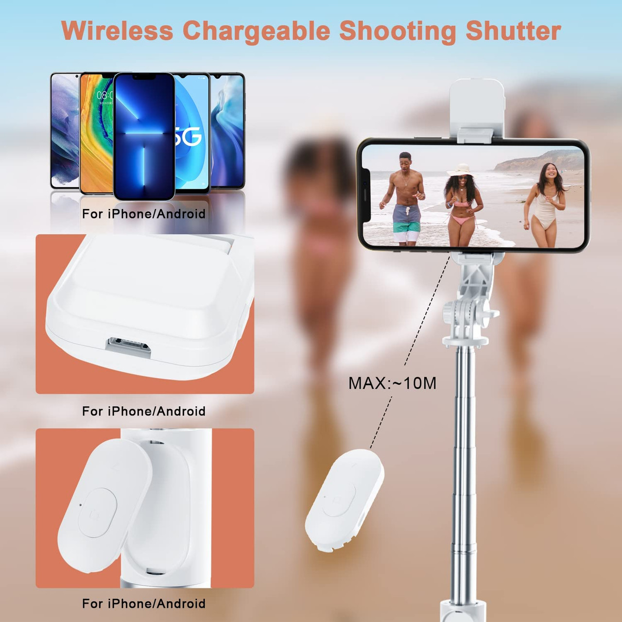 Selfie Stick with LED Light, Wireless Remote Shutter Button and Tripod ...
