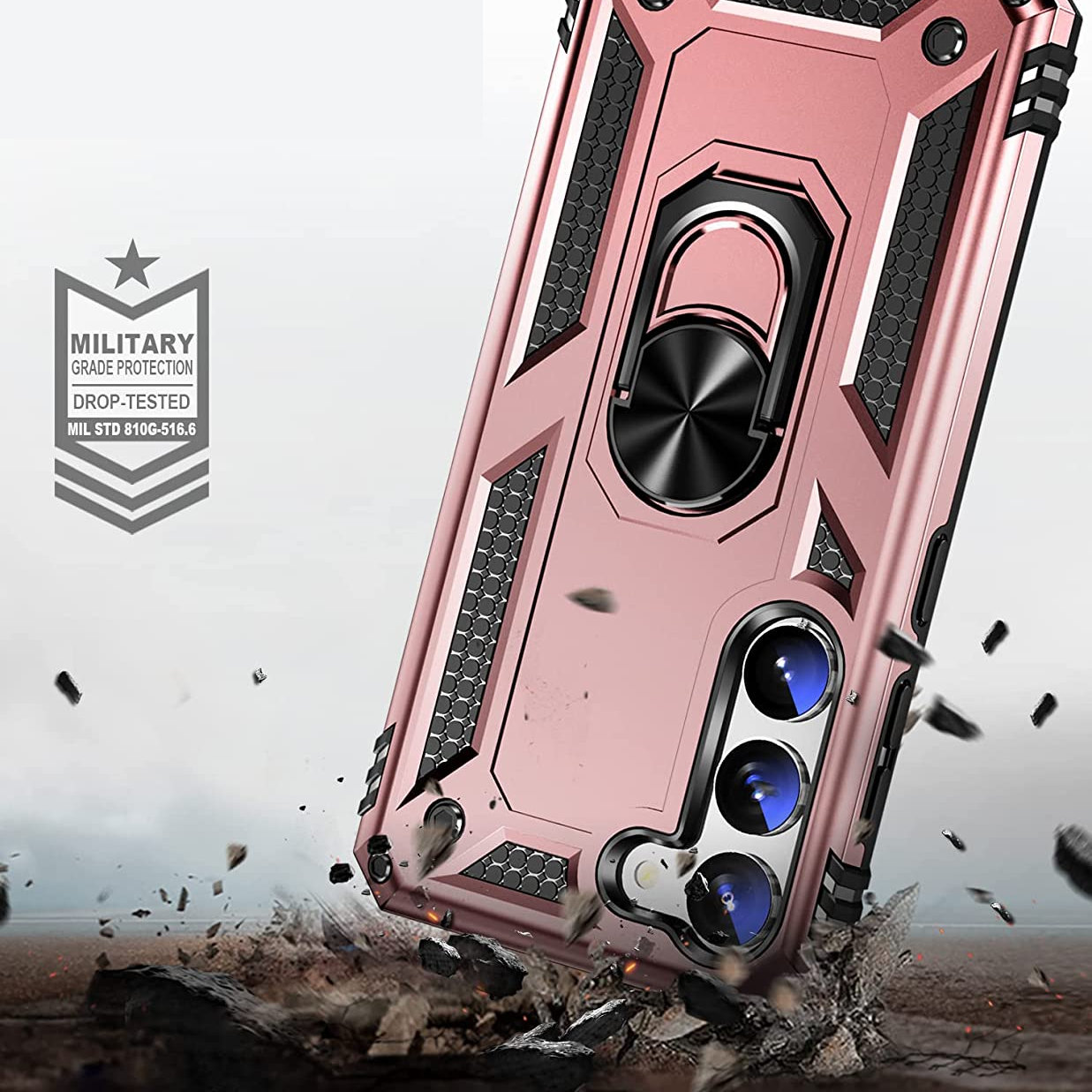 Military Grade Hybrid Case with Ring Grip for Samsung Galaxy S23 - Rose ...