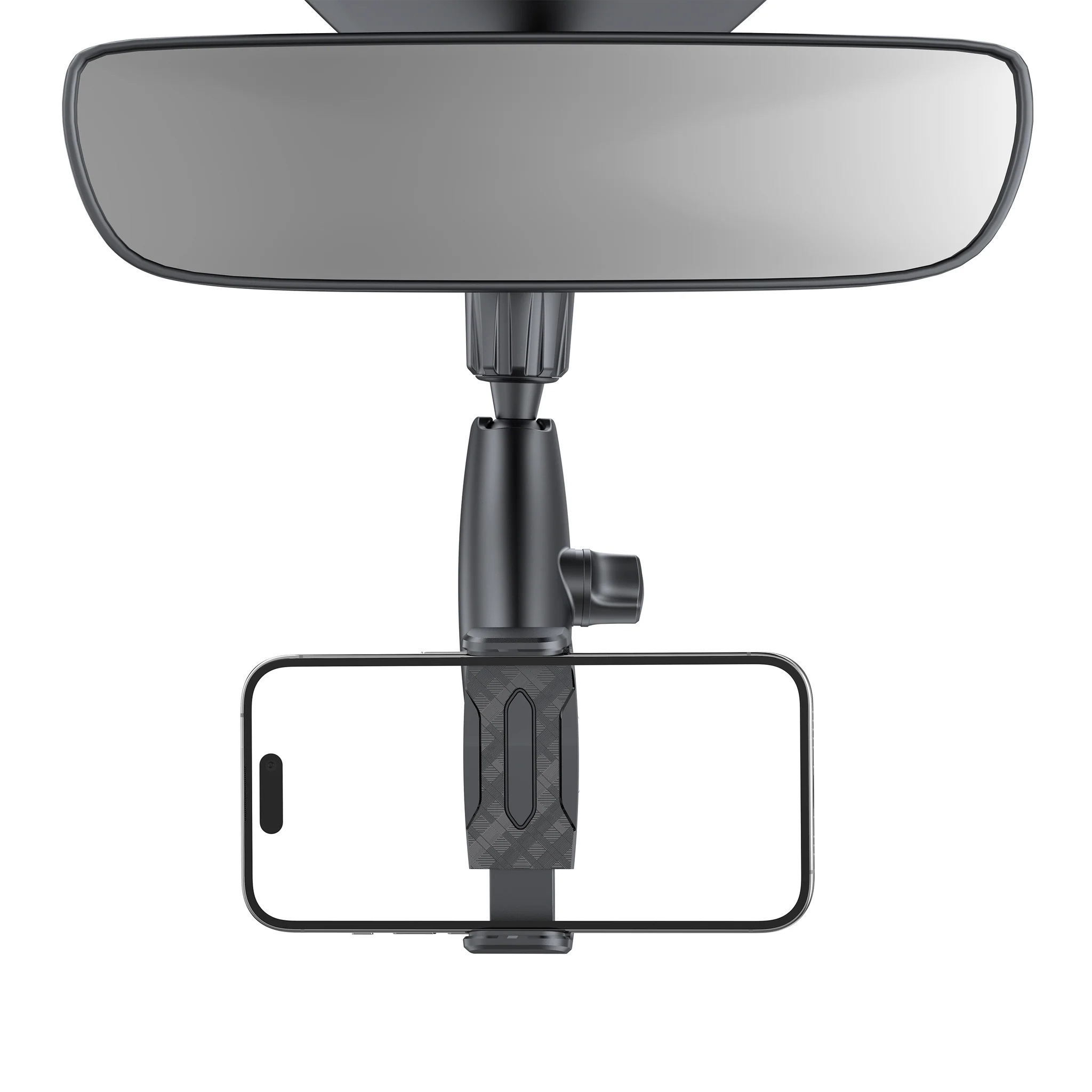 Car Rear-View Mirror Phone Mount - Black - HD Accessory