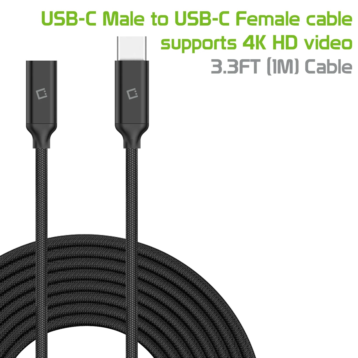 High-Speed USB-C Male to USB-C Female Charge & Sync Braided Extension ...