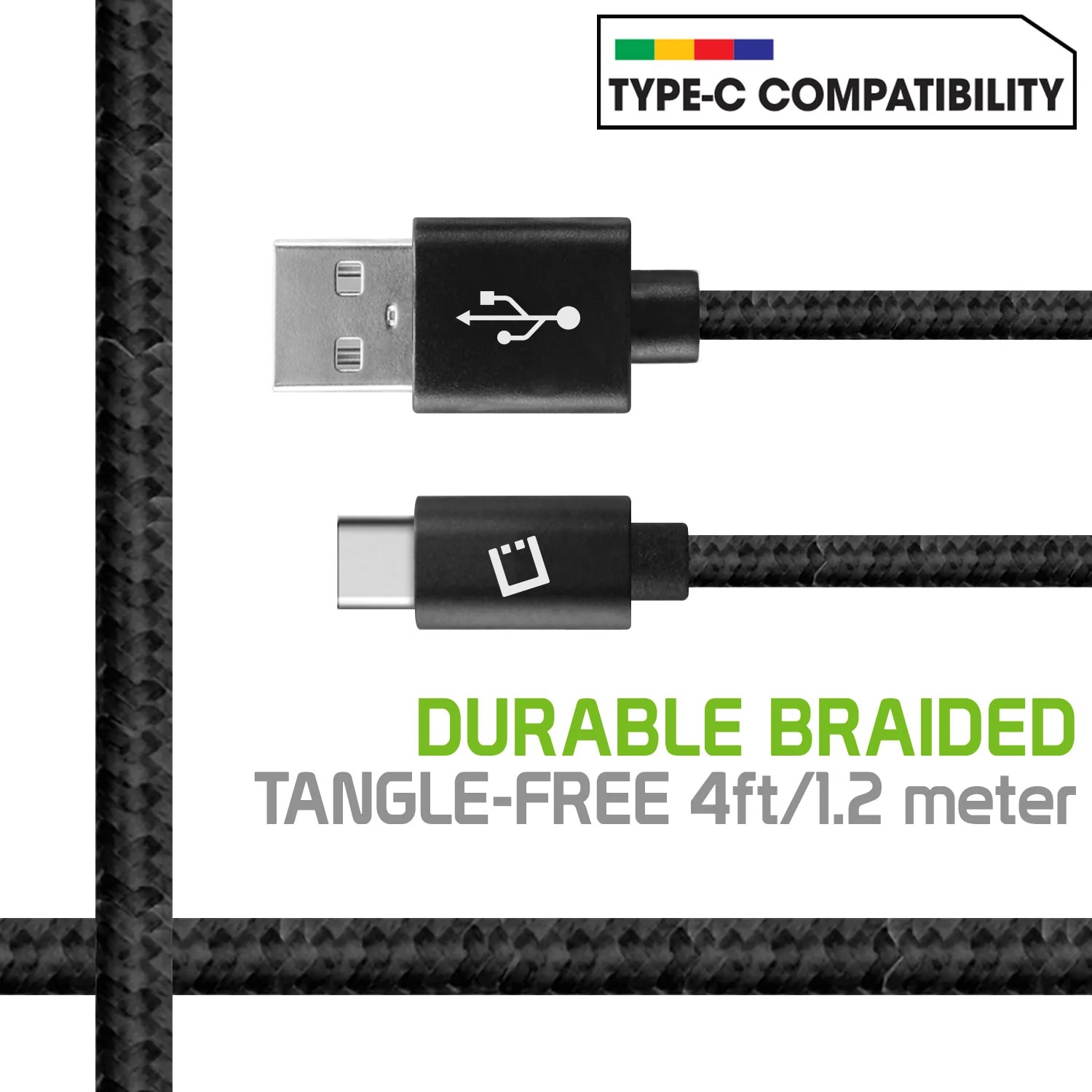 4 Ft. USB-C to USB-A Charge and Sync Nylon Braided Cable - Black - HD ...