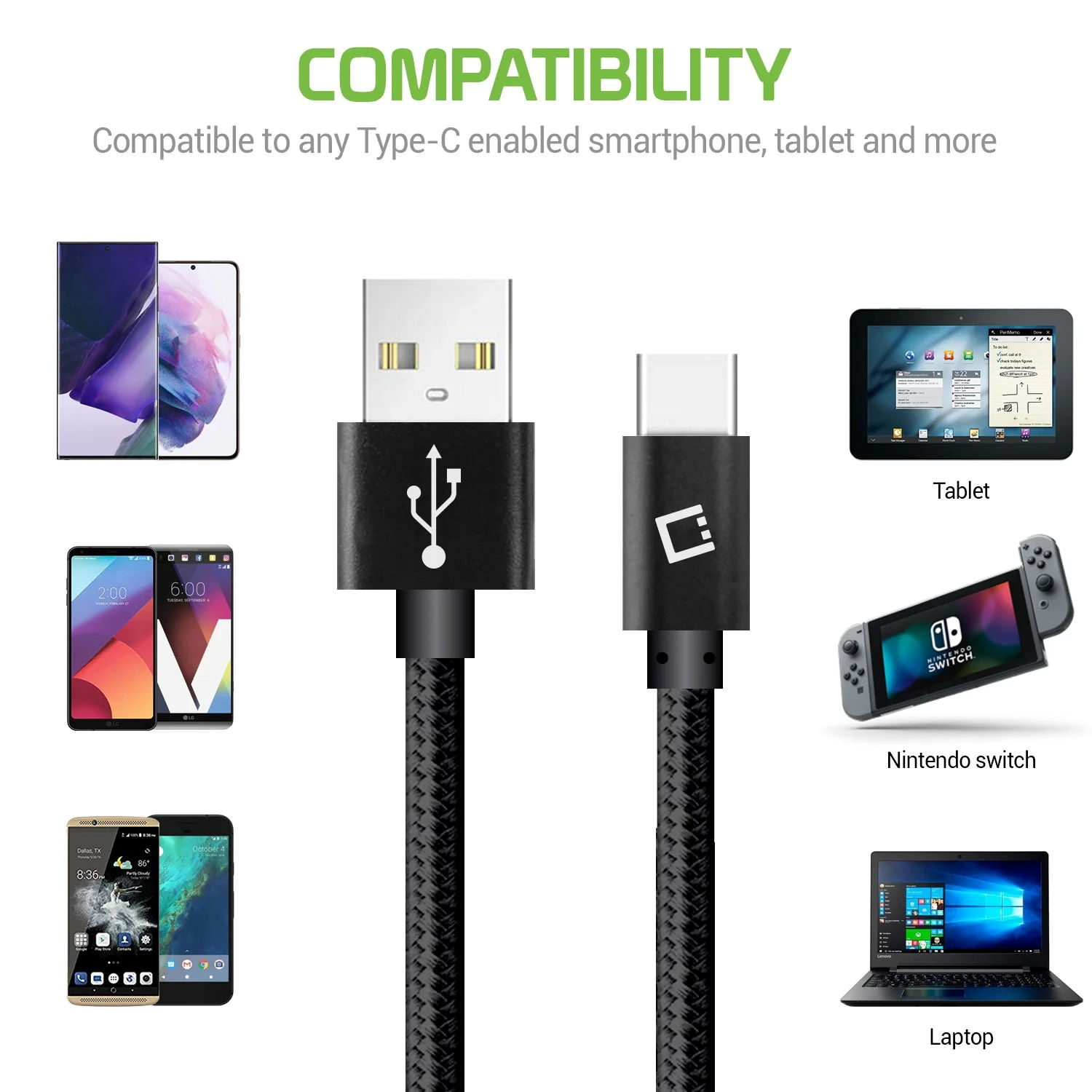 10 Ft. USB-C to USB-A Charge and Sync Nylon Braided Cable - Black - HD ...
