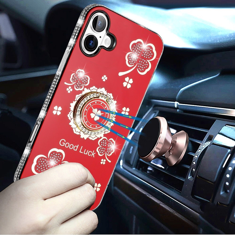 Four-Leaf Clover Diamond Rhinestone Case with Ring Grip for iPhone 17 ...