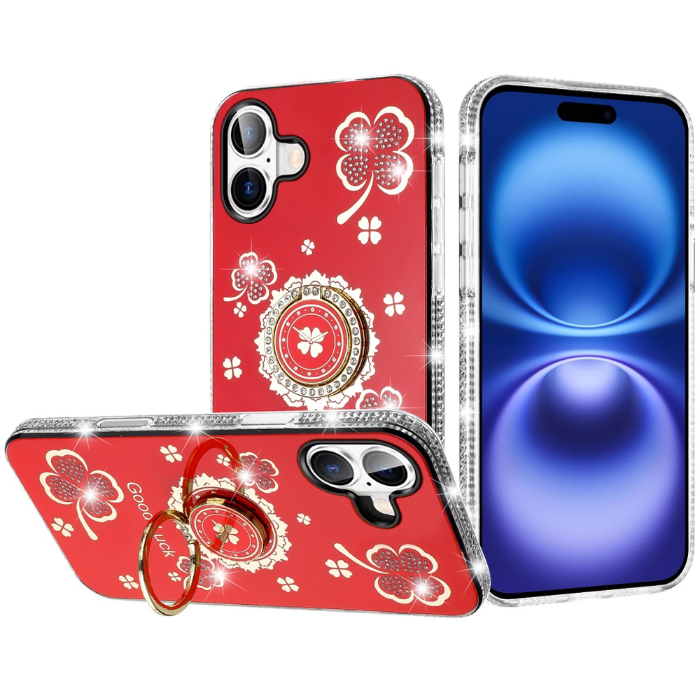 Four-Leaf Clover Diamond Rhinestone Case with Ring Grip for iPhone 17 ...