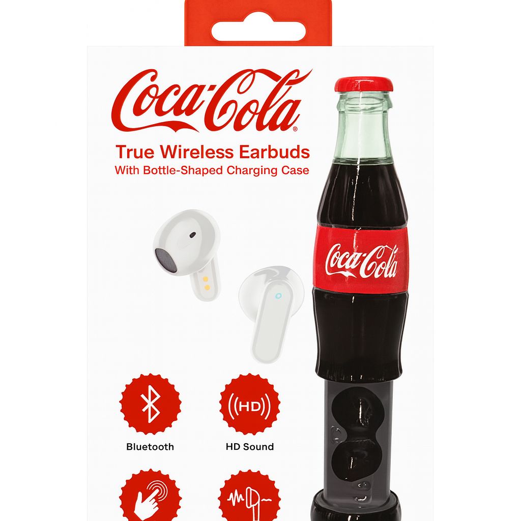 True Wireless Bluetooth Earbuds with Bottle Shaped Charging Case - Coca ...
