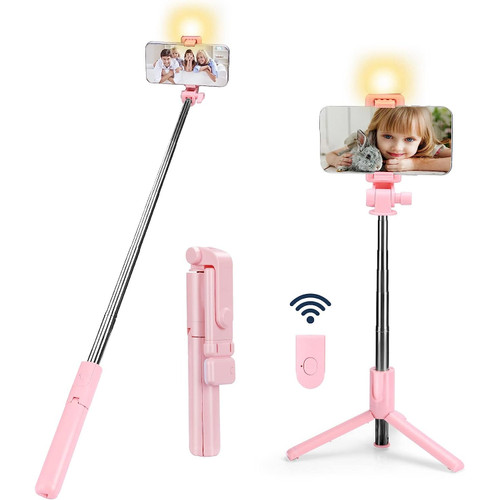 Selfie Stick with LED Light, Wireless Remote Shutter Button and Tripod ...