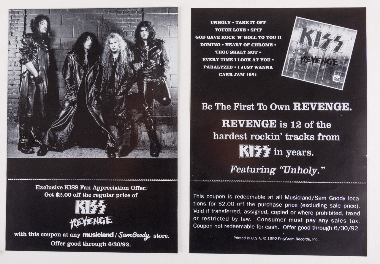 Revenge Fan Appreciation Offer 1992 KISS Flyer Sam Goody