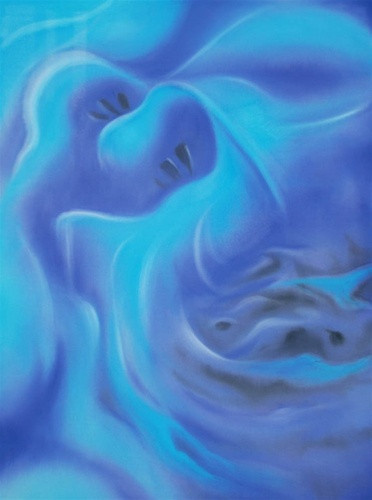 Blue and Purple Flower A004 Abstract Hand Painted Muslin