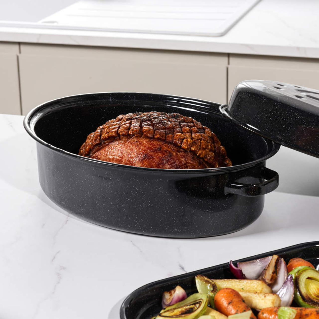 Shop Self Basting Roaster And Baking Tray Set 36 Cm