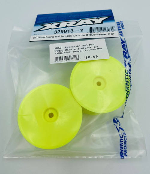 XRAY "Aerodisk" 2.2 Rear Buggy Wheels (Yellow) (2) (XB2/XB4) (Hard) w ...
