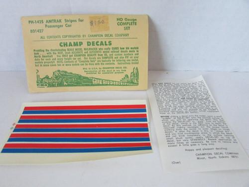 Champion Decal Co. PH-142S HO Amtrak Stripes for Passenger Car Decals ...