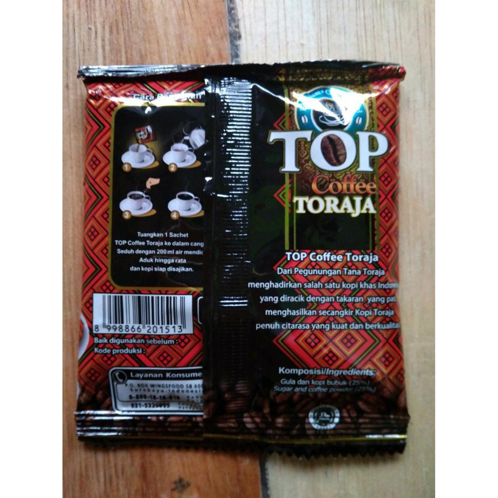Top Toraja Instant Coffee Coffee Plus Sugar Sachet, 250gram (10 sachets ...