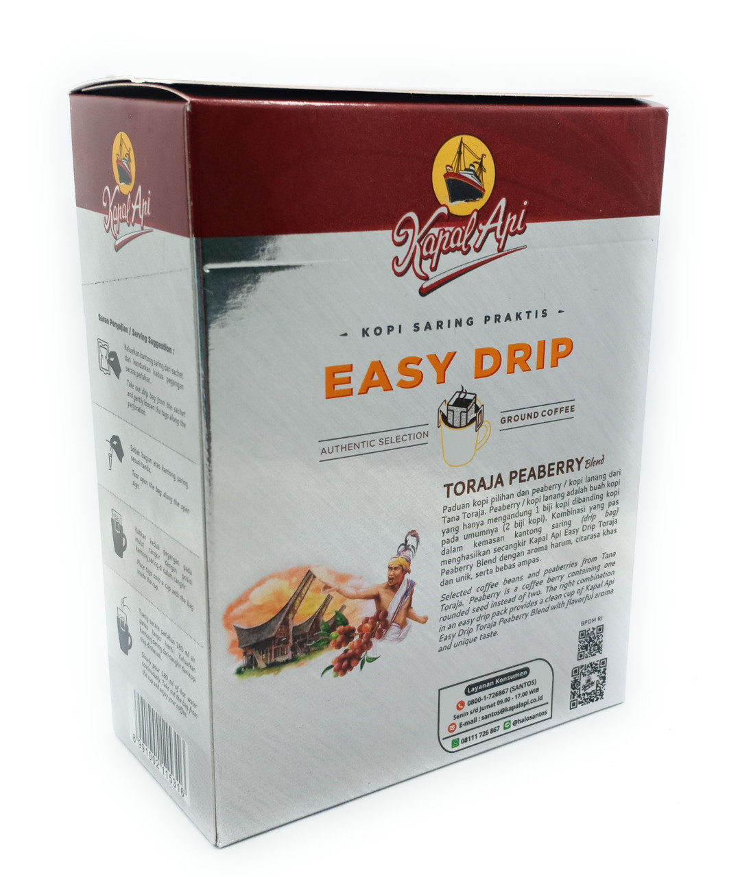 Kapal Api Easy Drip Toraja Peaberry Blend 5-ct, 50 Gram