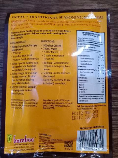 Bamboe Empal Seasoning, 50gr