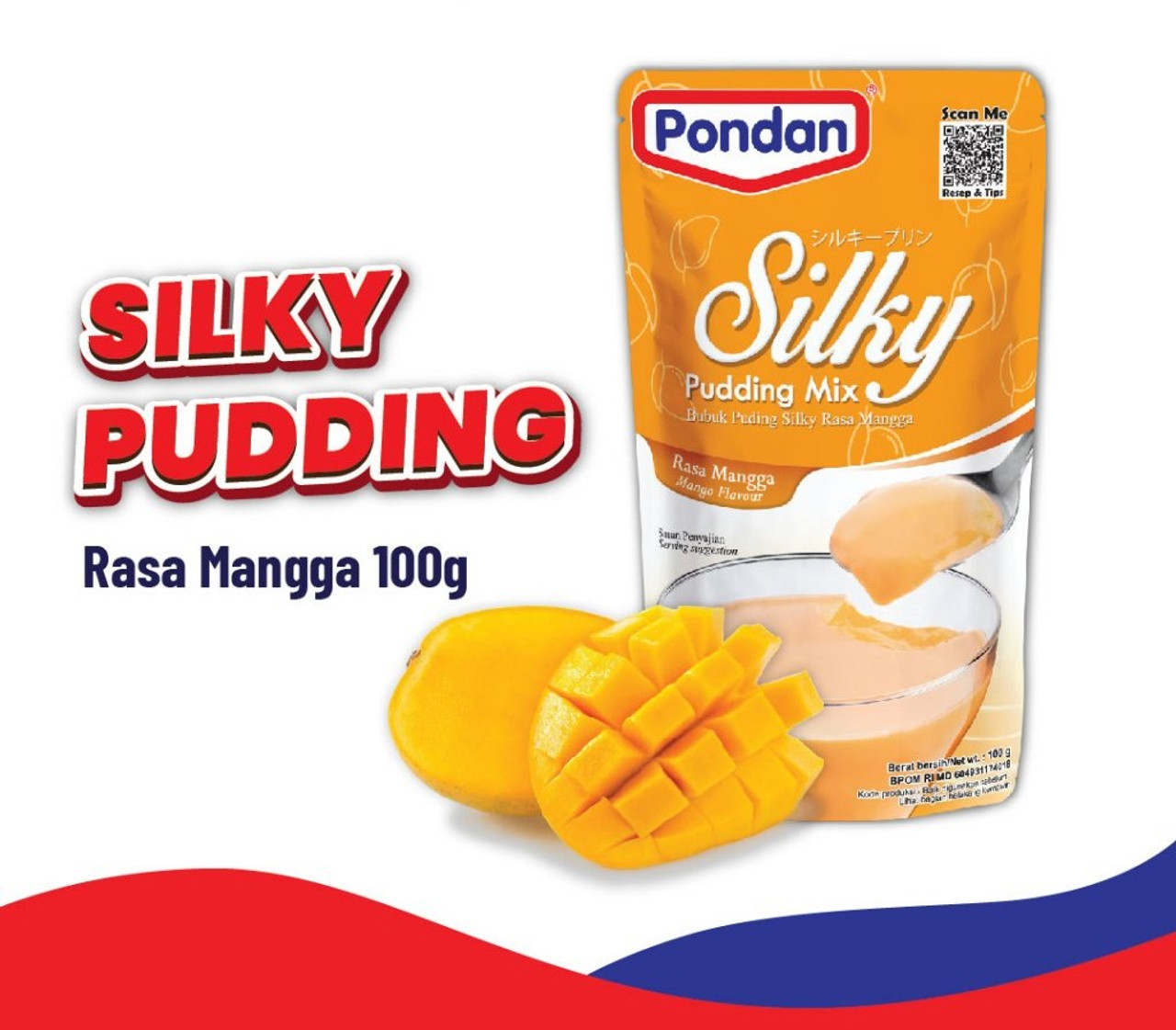Pondan Bubuk Silky Pudding Rasa Mangga - Silky Pudding Powder Mango Flavor, 100 gr