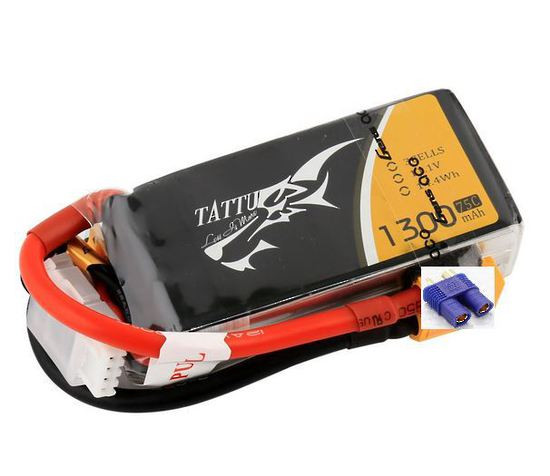 Tattu FPV 3S 11.1v 1300mAh 75C LiPo Battery with EC3 Connector