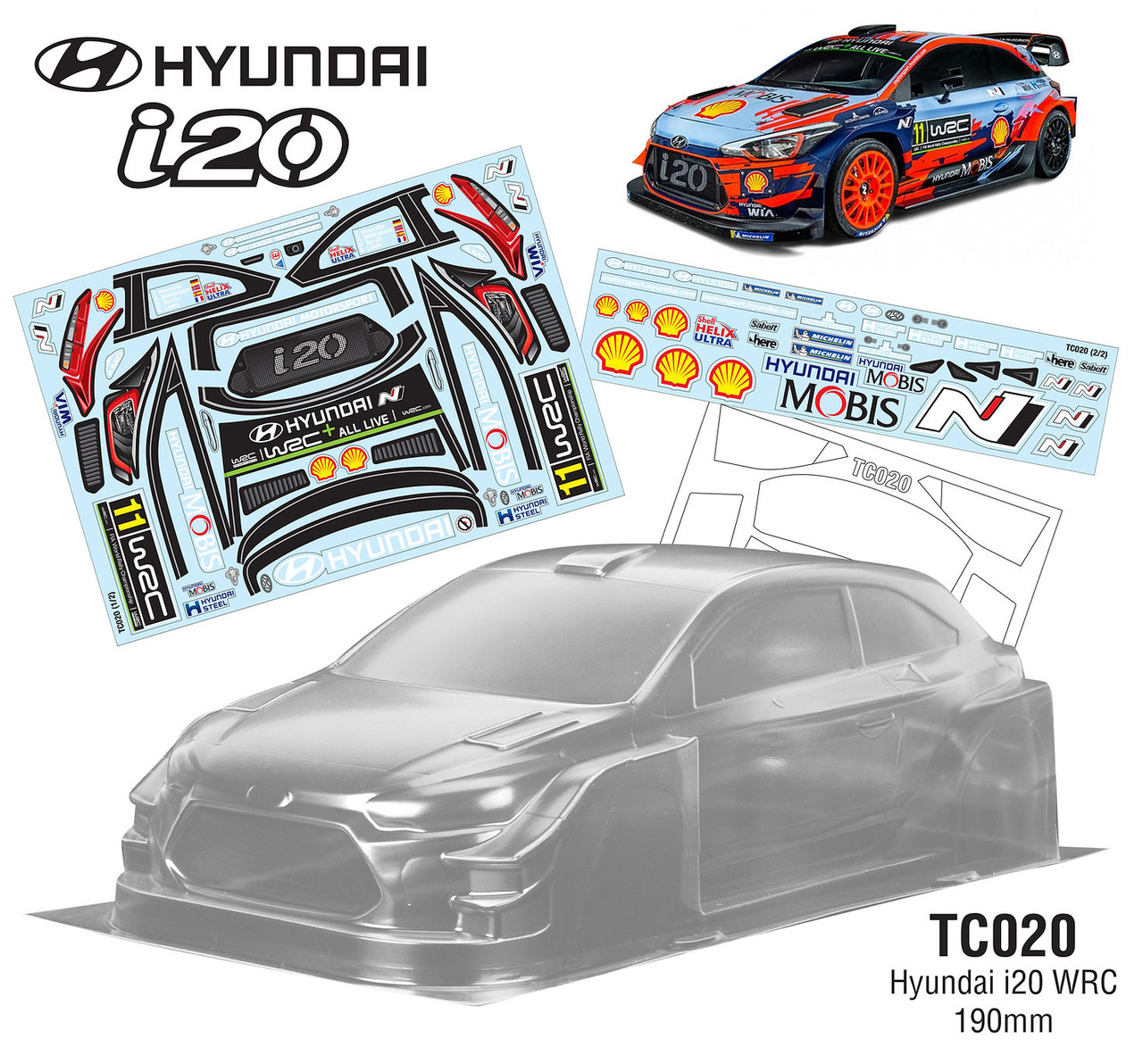 Team C TC020 Racing 1/10 Hyundai i20 WRC 190mm Body Set