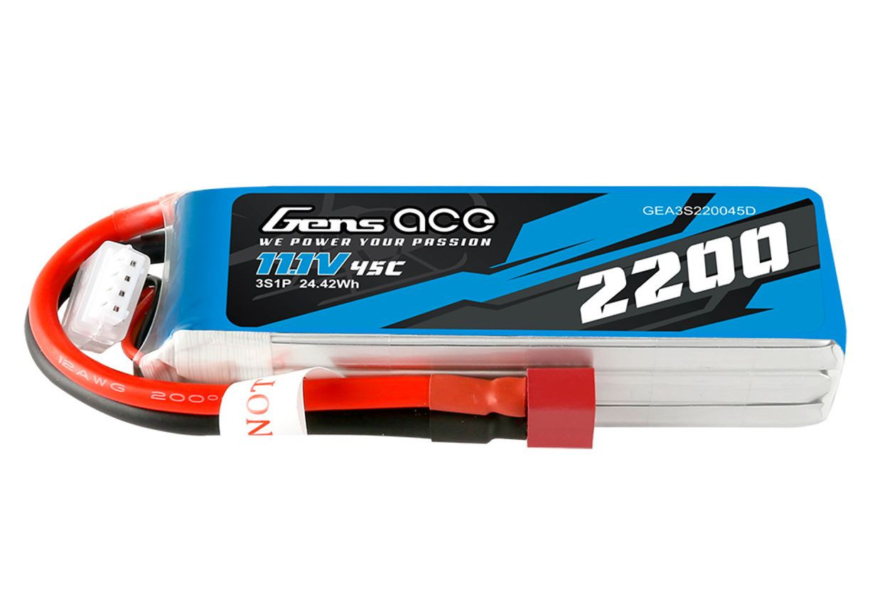 Gens Ace 2200mAh 3S 11.1V 45C LiPo Battery w/EC3