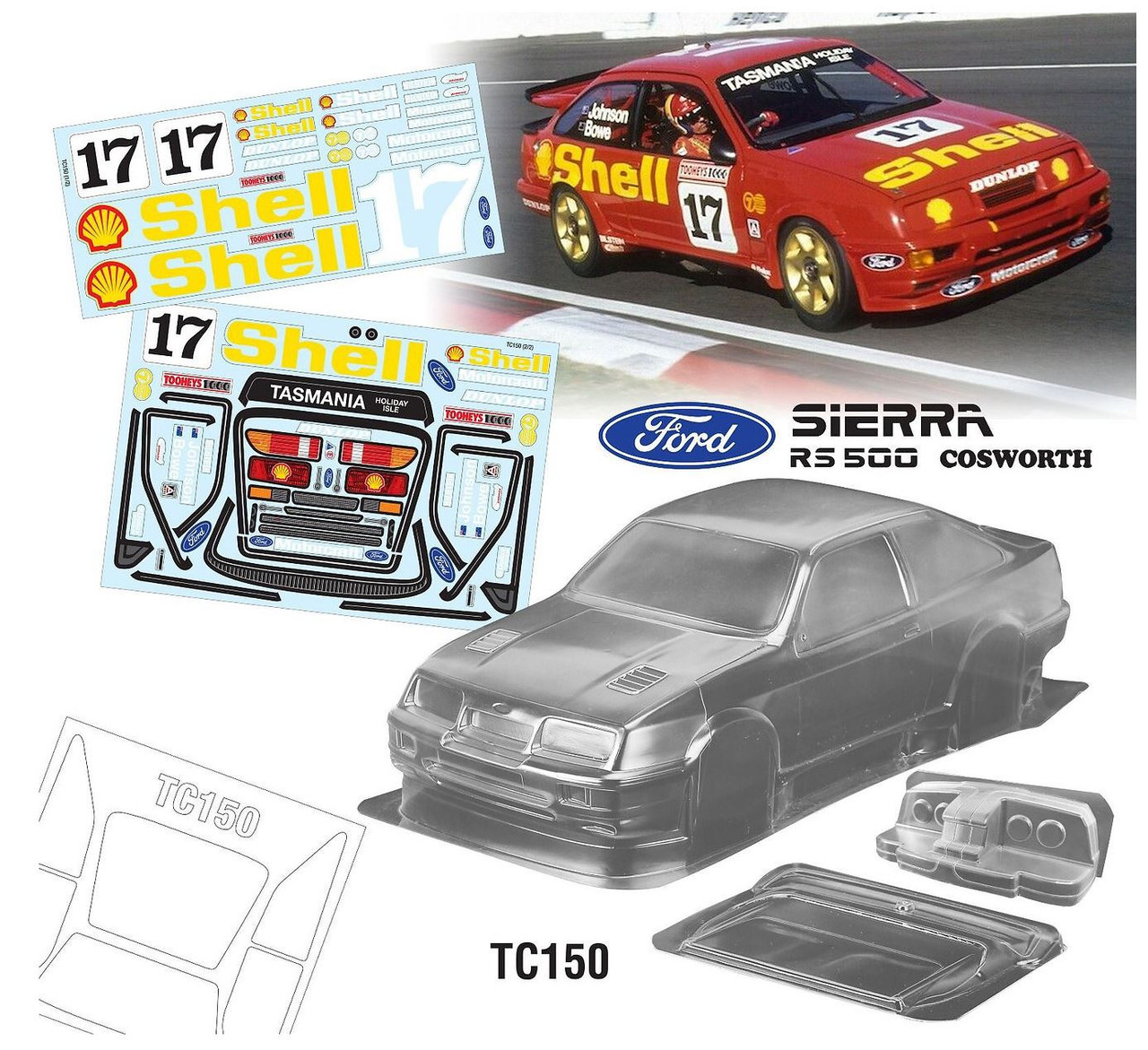Team C Racing TC150-S 1/10 Ford Sierra RS500 Cosworth 190mm Shell ...