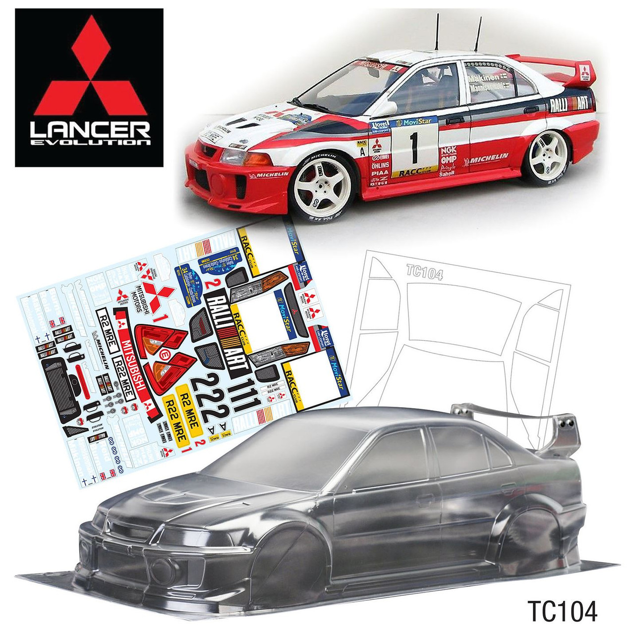 Team C Racing TC104-R 1/10 Mitsubishi Evolution V WRC 190mm Body Set