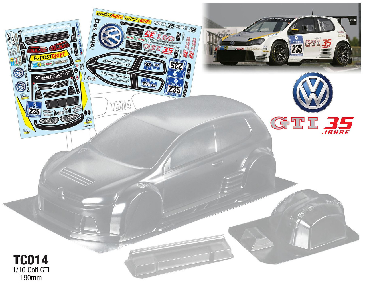 Team C Racing TC014 1/10 VW Golf GTI 190mm Clear Body Set