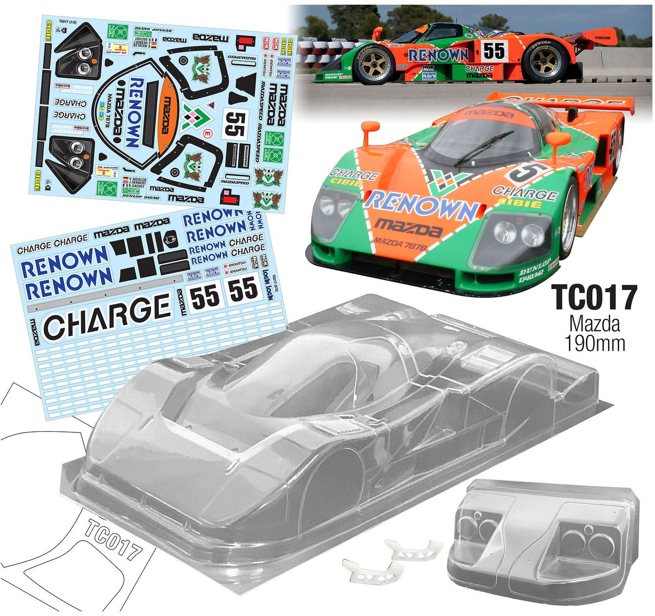 Team C Racing TC017 1/10 Mazda 787B Renown Clear Body Set w/3D Wing