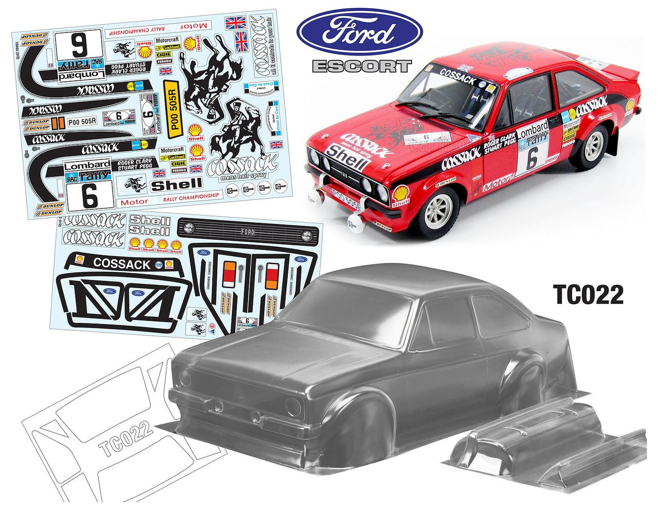 Team C Racing TC022-COS 1/10 Ford Escort MK2 Cossack Clear Body Set w ...