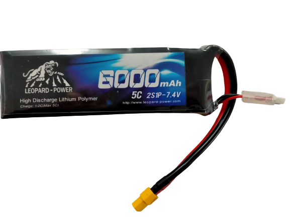 Leopard Power 2S 7.4V 6000mAh 5C LiPo Receiver Battery w/XT60 Plug