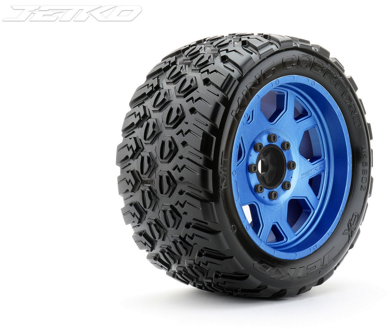 JetKo JK5802 1/5 EX King Cobra XMT BELTED Tyres mounted on Blue Claw Rims