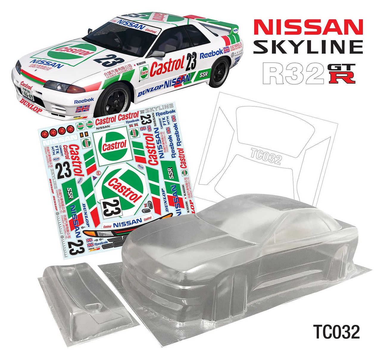 Team C Racing TC032-C 1/10 Nissan R32 GTR Castrol Clear Body Set