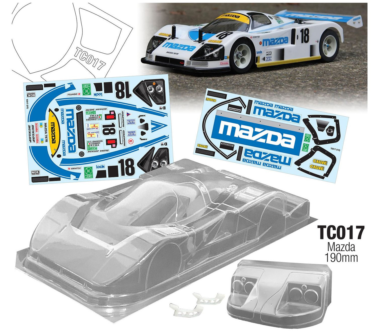Team C Racing TC017-M 1/10 Mazda 787B Clear Body Set w/3D Wing