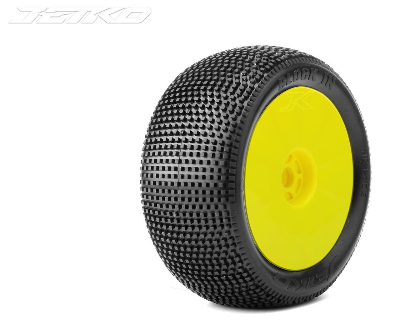 JetKo JKO1202 1/8 Block In Truggy Tyres Super Soft mounted Yellow Wheels