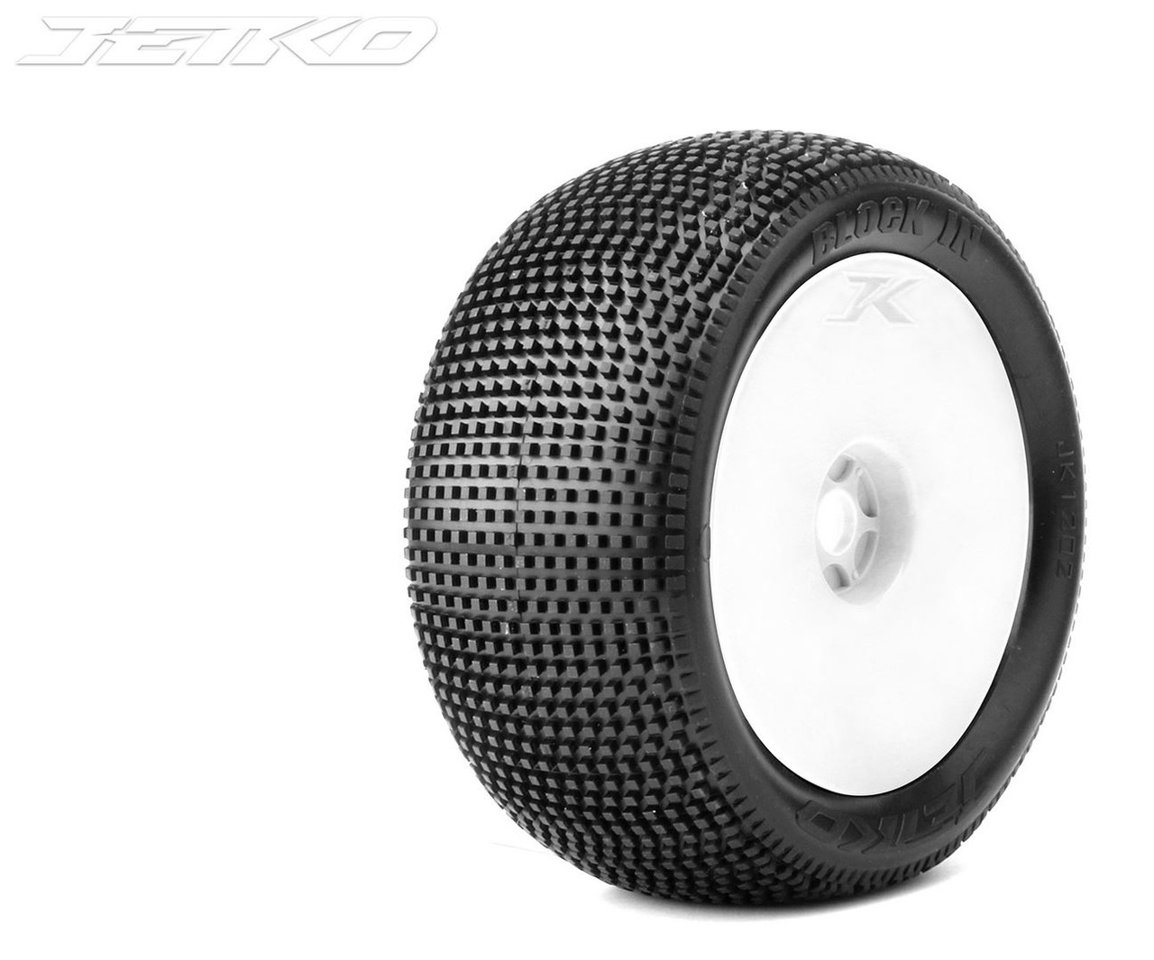 JetKo JKO1002 1/8 Block In Buggy Tyres Ultra Soft mounted White Wheels