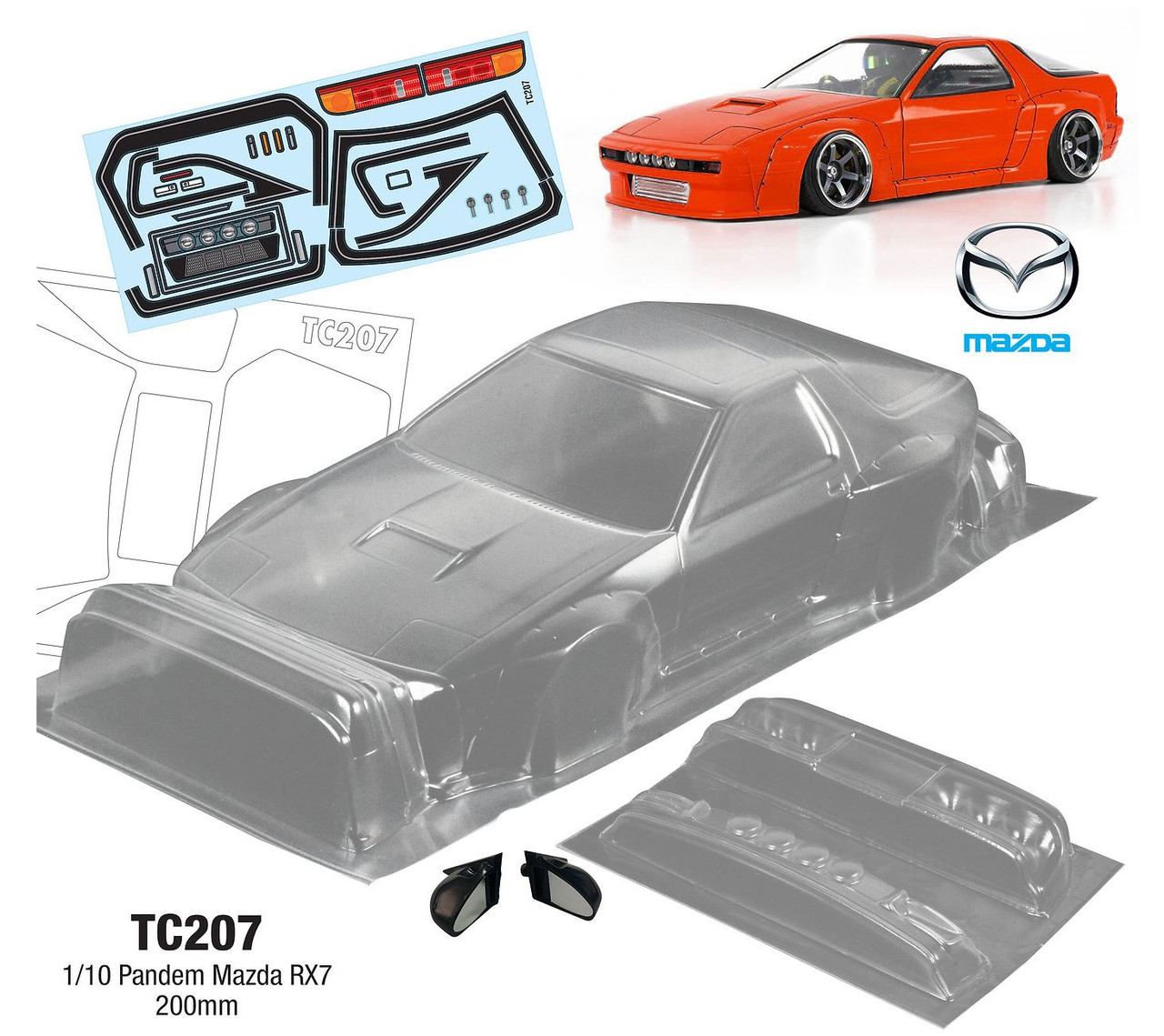 Team C Racing TC207 1/10 Mazda RX7 FC Pandem 200mm Clear Body Set