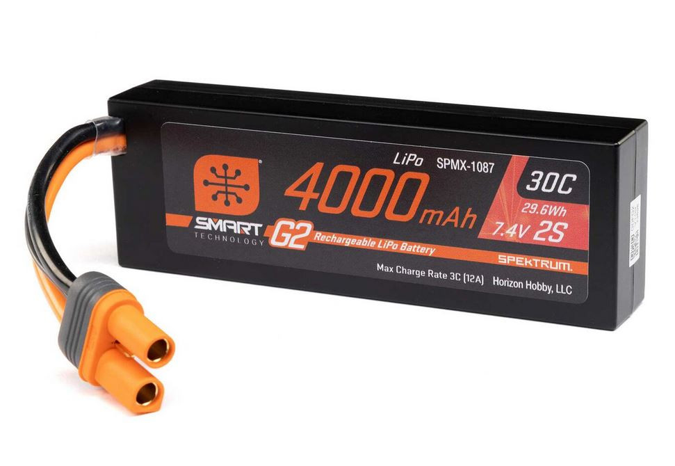 Spektrum SPMX-1087 4000mAh 2S 7.4V 30C Smart G2 Hardcase LiPo Battery w/IC5
